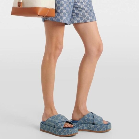 Gucci | Shoes | Gucci Gg Monogram Supreme Angelina Platform Slides ...
